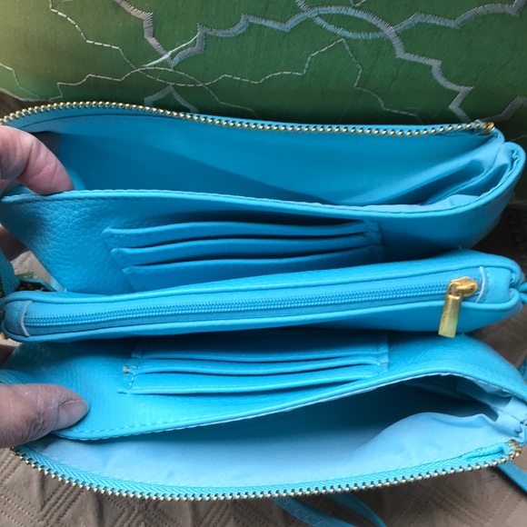 Bags | Crossbody Turquoise Blue Bag Zipper Top Opens To Lots Of Storage ...